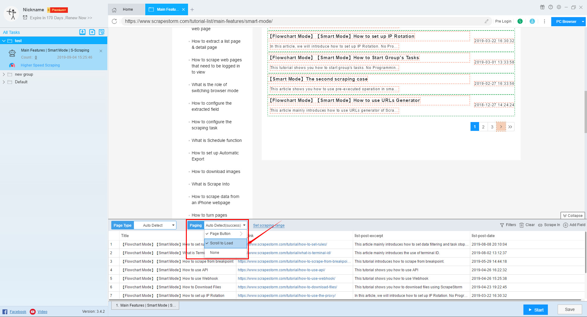 Resources - Smart Mode - How to set up Paging - ScrapeStorm
