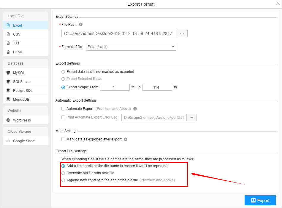 Resources - Flowchart Mode - How to export data - ScrapeStorm