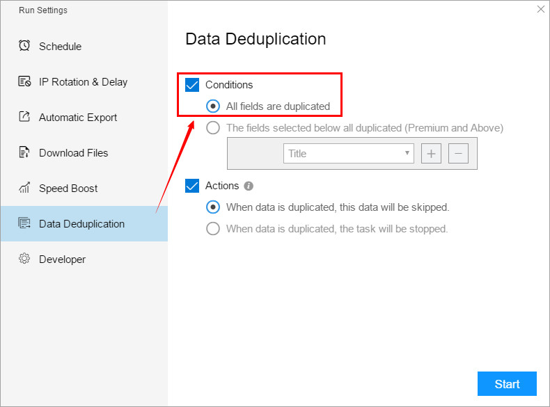 Resources - Flowchart Mode - How to Set Data Deduplication - ScrapeStorm