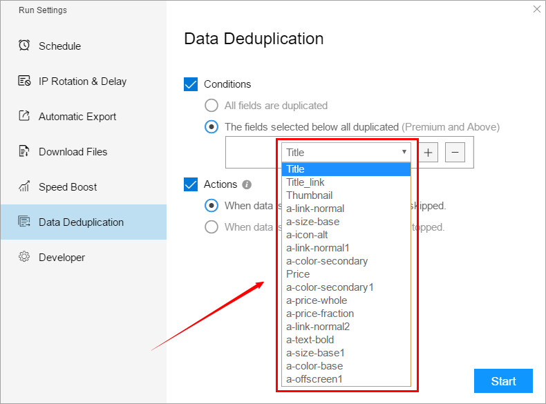 Resources - Flowchart Mode - How to Set Data Deduplication - ScrapeStorm