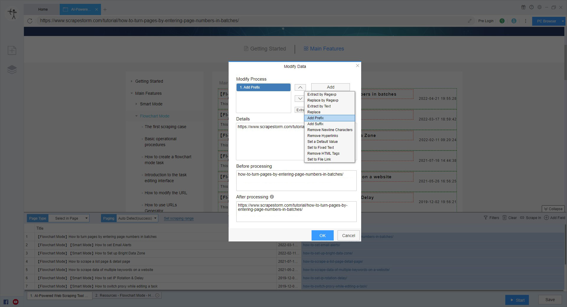 Resources - Flowchart Mode - How to scrape links of detail pages ...
