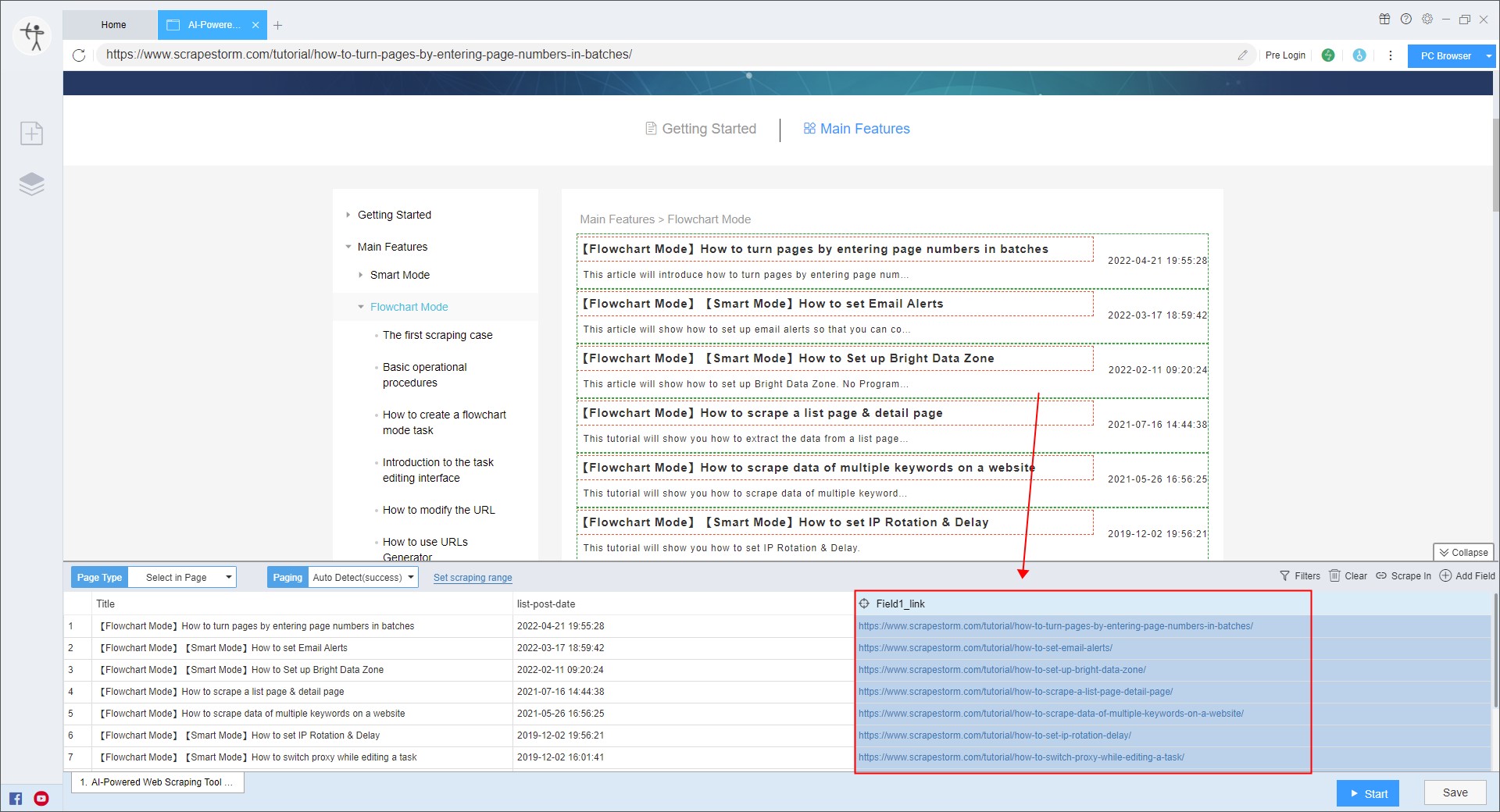 Resources - Flowchart Mode - How to scrape links of detail pages ...